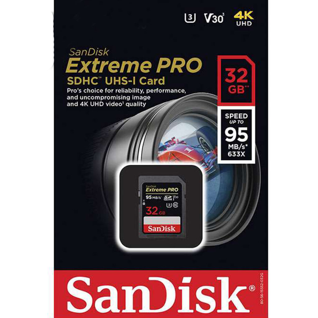 SanDisk Extreme 95MB/s 633X 32GB SDHC Card - View Time Ltd